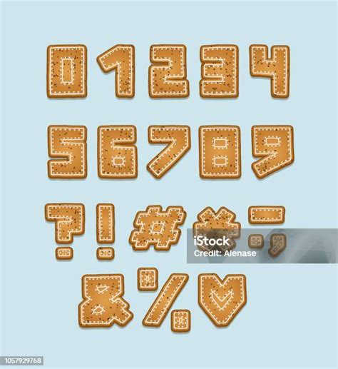 알파벳 쿠키 디자인입니다 숫자와 문장 부호 굵은 글꼴 클립 아트 타이포 그래피 스타일입니다 손으로 그린 벡터 일러스트 레이 션