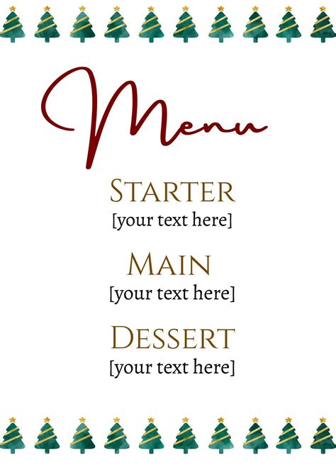 Christmas Tree Menu Template Etsy