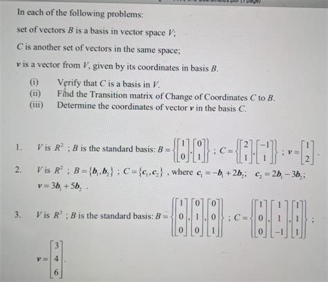 solved in each of the following problems set of vectors b