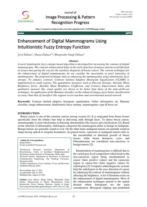 Pdf Enhancement Of Digital Mammograms Using Intuitionistic Fuzzy Entropy Function