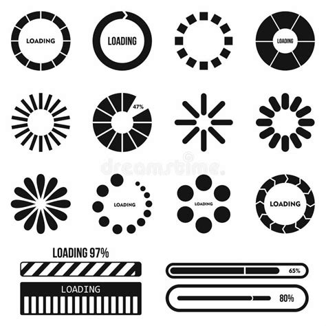 progress bar and loading icons set in simple style stock illustration