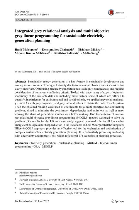 pdf integrated grey relational analysis and multi objective grey
