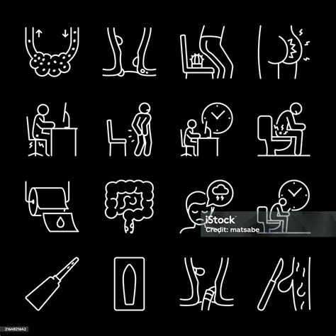 Hemorrhoids White Line Icons Medical Illustrations Of Inflamed Vascular
