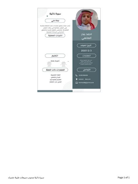 سيرة ذاتية مندوب مبيعات طبية خضراء⁩ Pdf