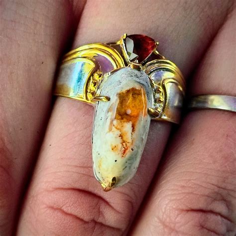 Sage Goddess Mexican Fire Opal With Hessonite Garnet Ring For Long