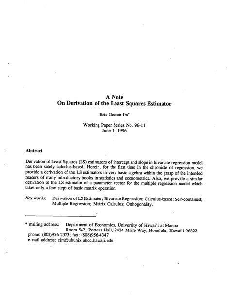 PDF A Note On Derivation Of The Least Squares Estimator