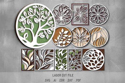 Plants Svg Bundle Laser Cut File For Glowforge Floral Ornament Flowers Wall Decor Etsy