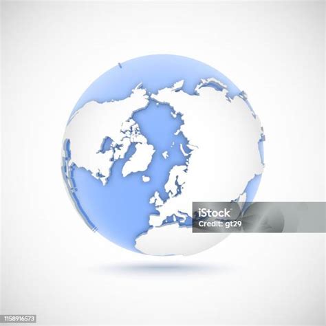 흰색과 파란색 색상의 체적 글로브 3d 벡터 일러스트 북극 북극에 대한 스톡 벡터 아트 및 기타 이미지 북극 행성 지도 Istock