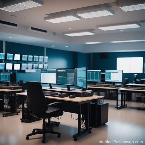 Classroom With Computer Rack And Monitors Stable Diffusion Online