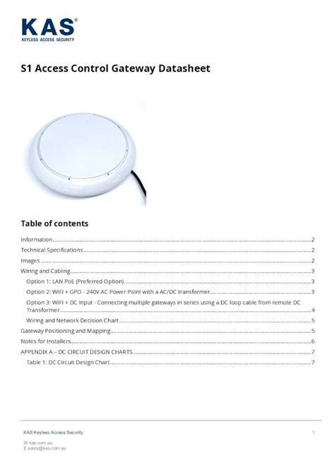 Pdf Kas S1 Gateway Datasheet · Kas Keyless Access Security 45215