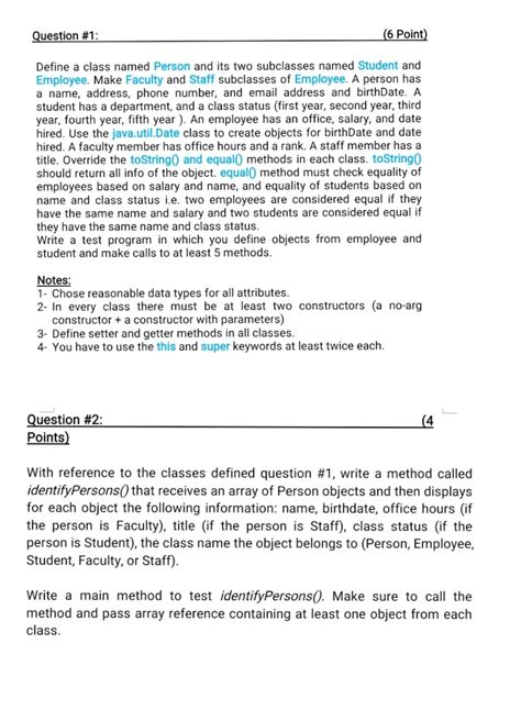 solved question 1 6 point define a class named person