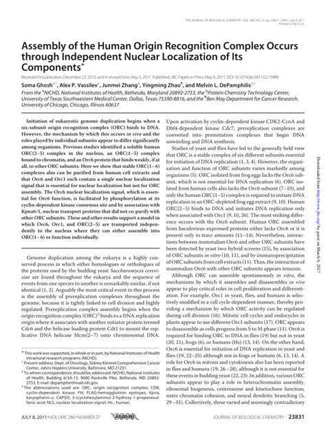 Pdf Assembly Of The Human Origin Recognition Complex Occurs Through