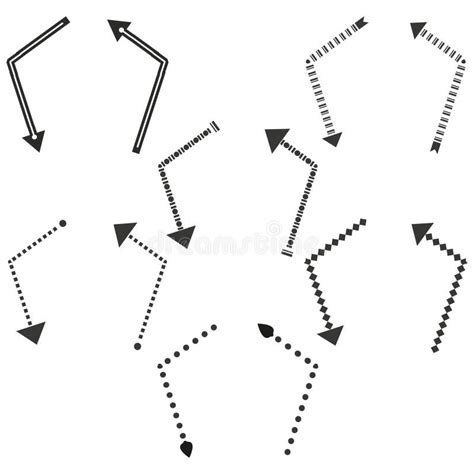 Modular Arrow Set Dotted Pointer Lines Geometric Vector Directions Curved Guide Shapes Stock