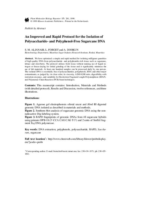 Pdf An Improved And Rapid Protocol For The Isolation Of Polysaccharide And Polyphenol Free
