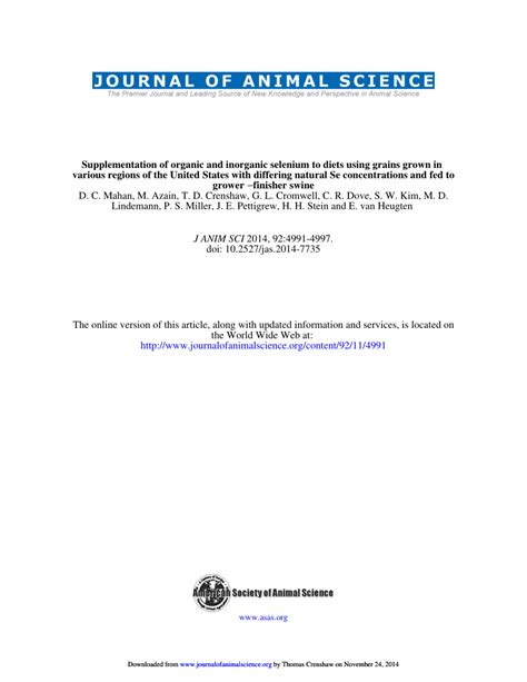 Pdf Supplementation Of Organic And Inorganic Selenium To Diets Using Grains Grown In Various