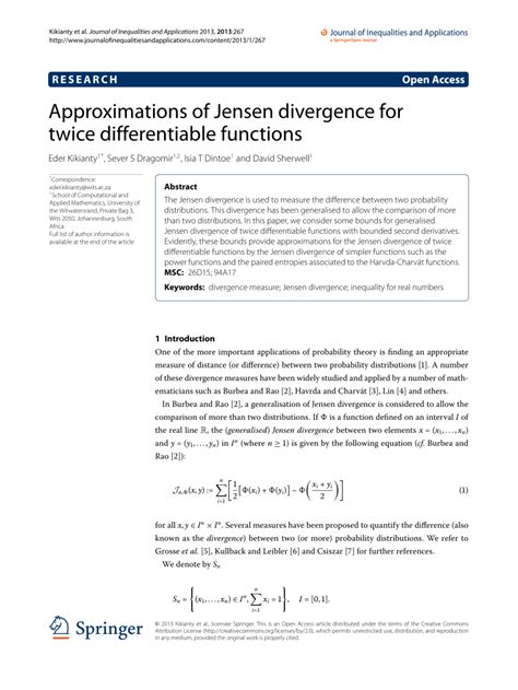 Pdf Approximations Of Jensen Divergence For Twice Differentiable Functions