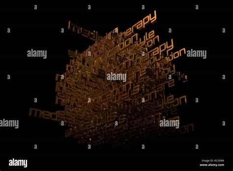 3d Rendering Cgi Typography With Dark Background Keywords Cloud Medication Related