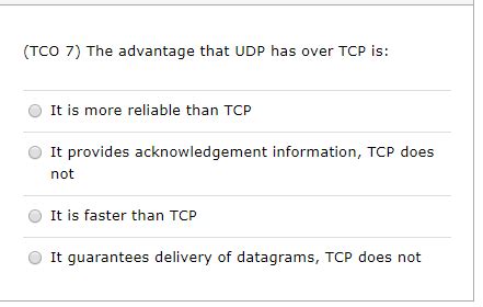 Solved TCO 7 The Advantage That UDP Has Over TCP Is It Is Chegg Com