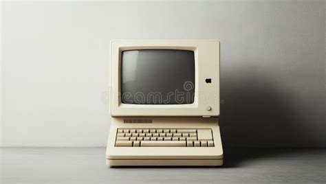Vintage Retro Computer With Crt Monitor And Keyboard On Minimalist Background Stock Illustration