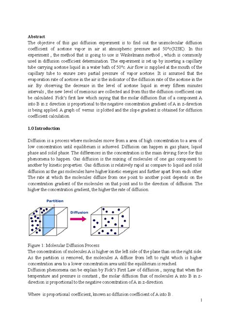 Diffusion Note Abstract The Objective Of This Gas Diffusion Experiment Is To Find Out The