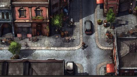 Small City Street Battlemap With Marketplace Stock Illustration