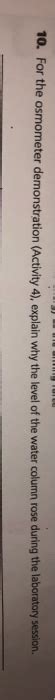 Solved 10 For The Osmometer Demonstration Activity 4