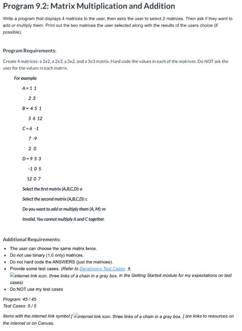 Solved Program Matrix Multiplication And Addition Write Chegg