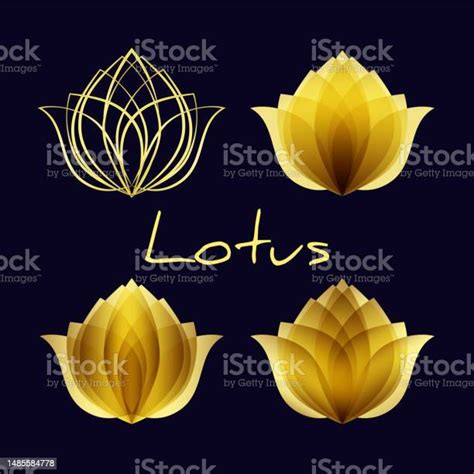 황금 연꽃 로고 세트입니다 디자인 꽃 기호입니다 벡터 꽃 엠블럼 템플릿의 스파 화장품 또는 뷰티 살롱 0명에 대한 스톡 벡터 아트 및 기타 이미지 Istock