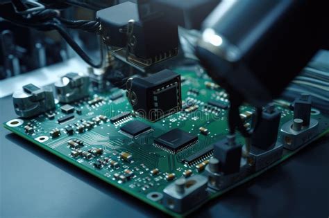 Robotic Arm Performing Precise Assembly Of Delicate Circuit Board Stock