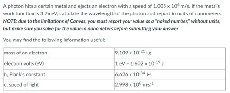 Solved A Photon Hits A Certain Metal And Ejects An Electron