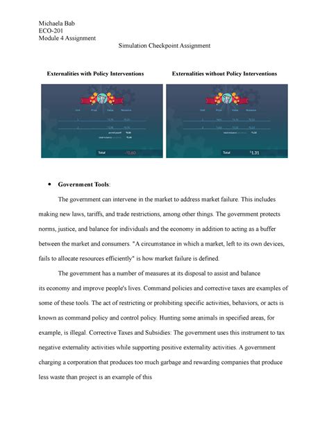 Module 4 Simulation Checkpoint Assignment Michaela Bab Eco Module 4