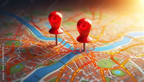 A Detailed Map Displaying A Specific Location Marked With Two Vibrant Pins Symbolizing The