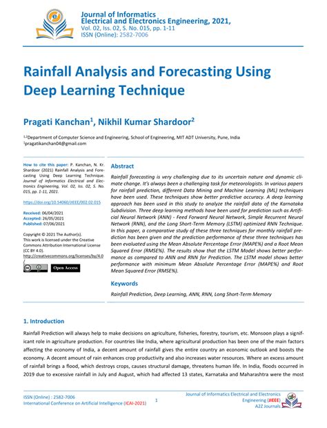 PDF Rainfall Analysis And Forecasting Using Deep Learning Technique