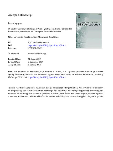 Pdf Optimal Spatio Temporal Design Of Water Quality Monitoring