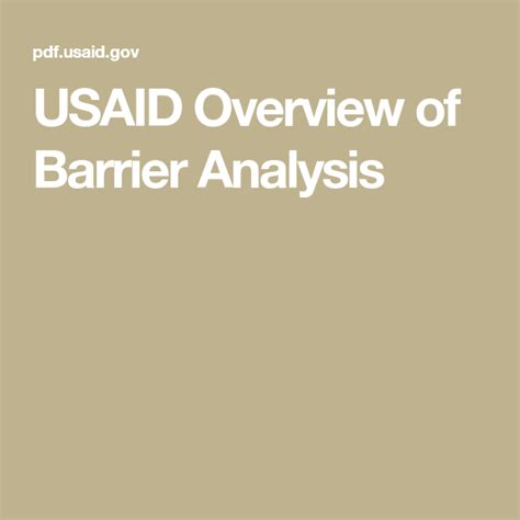 Usaid Overview Of Barrier Analysis Analysis Barrier Working Life