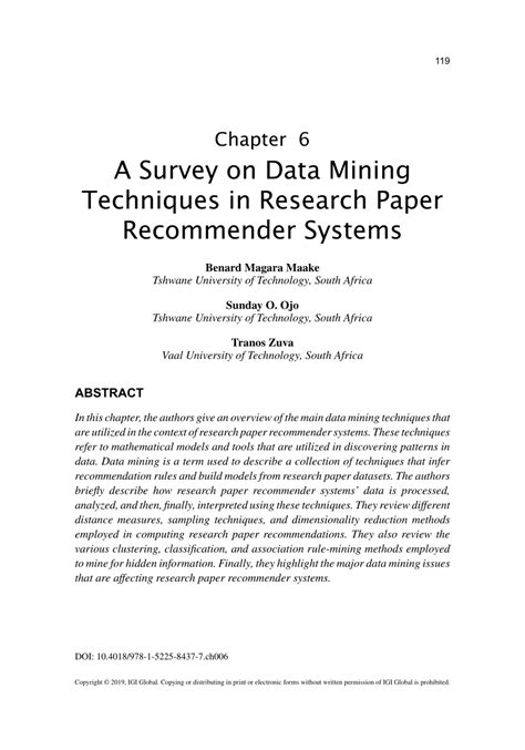 Pdf A Survey On Data Mining Techniques In Research Paper Recommender