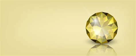 3d 현실적인 노란색 투명 라운드 빛나는 보석 다이아몬드 크리스탈 모조 다이아몬드가 반사된 노란색 배경에 근접 촬영된 벡터 수평 배너 보석 개념 디자인 템플릿 3차원 형태에