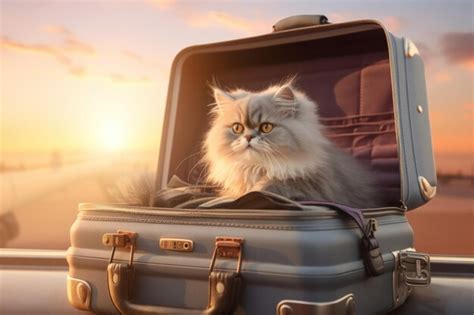 Premium Photo Cat In Carrying Case At Airplane In Sunrise Creative
