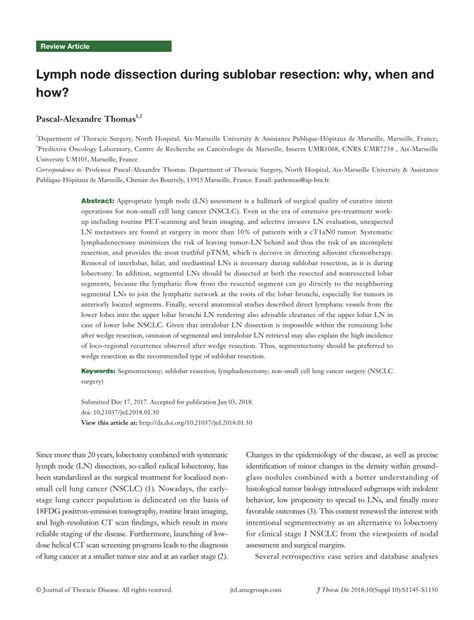 Pdf Lymph Node Dissection During Sublobar Resection Why When And How