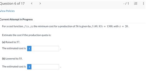 Solved For A Cost Function Fxy The Minimum Cost For A