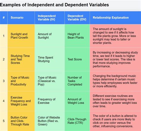 20 Independent And Dependent Variable Examples