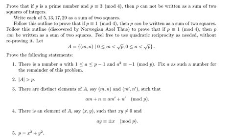 solved prove that if p is a prime number and p 3 mod 4