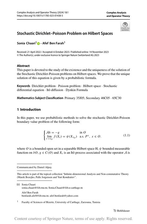 Stochastic Ditichlet Poisson Problem On Hilbert Spaces