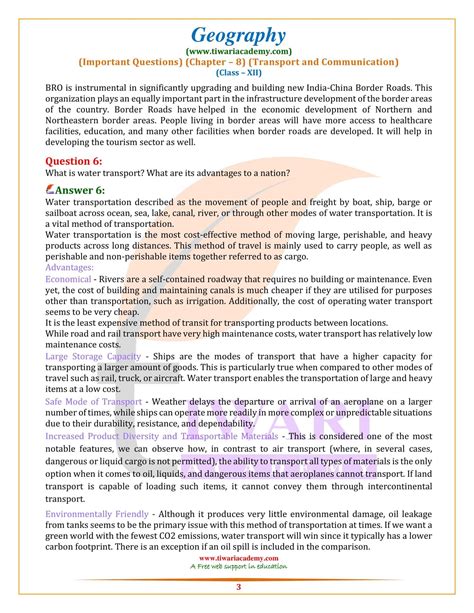 Class 12 Geography Chapter 8 Important Questions Transport And Comm