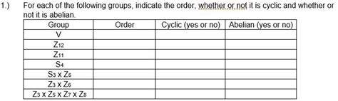Solved 1 For Each Of The Following Groups Indicate The