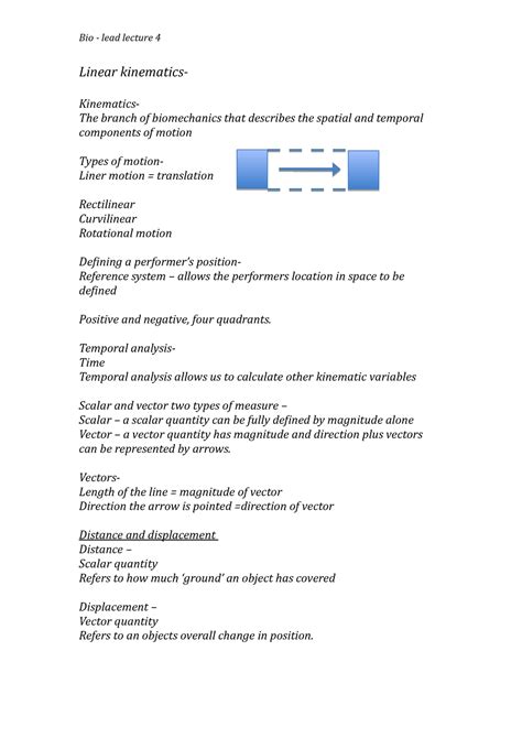 Linear Kinematics Bio Lead Lecture 4 Bio Lead Lecture 4 Linear Kinematics Kinematics The