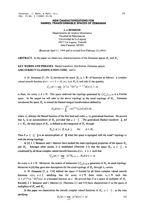 Pdf New Characterizations For Hankel Transformable Spaces Of Zemanian