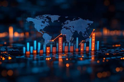 Global Financial Data Analysis With Bar Graphs And World Map Generative Ai Stock Illustration