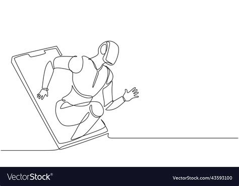 Single Continuous Line Drawing Robots Come Out Vector Image