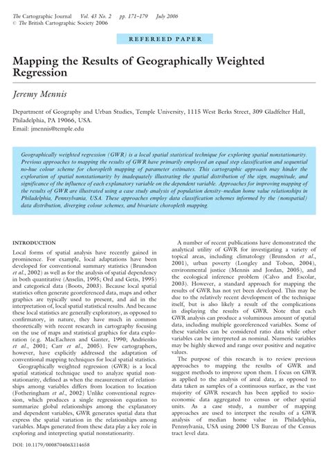 Pdf Mapping The Results Of Geographically Weighted Regression